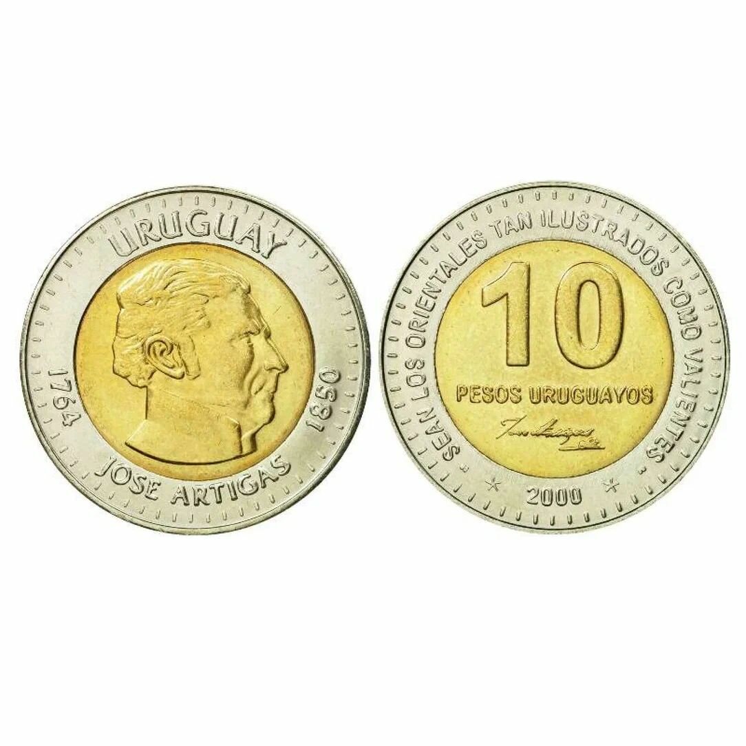 Монета 10 песо Уругвая 2000 г. Хосе Хервасио Артигас (со свездами)