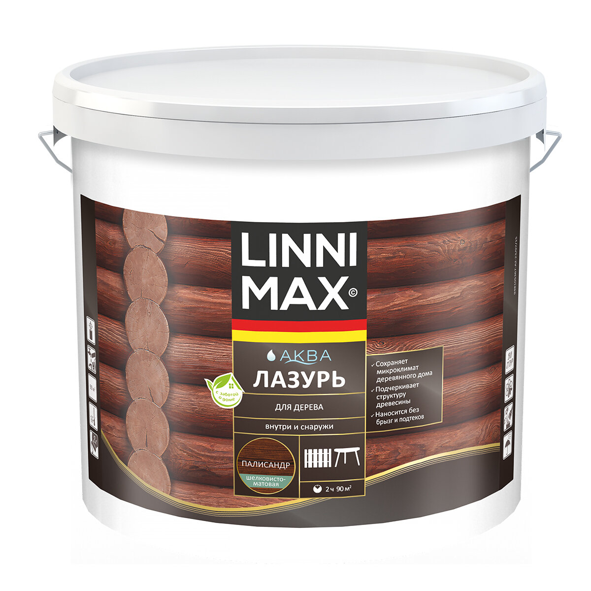 Лазурь защитная Linnimax Аква палисандр, для дерева, водоотталкивающая, 9л