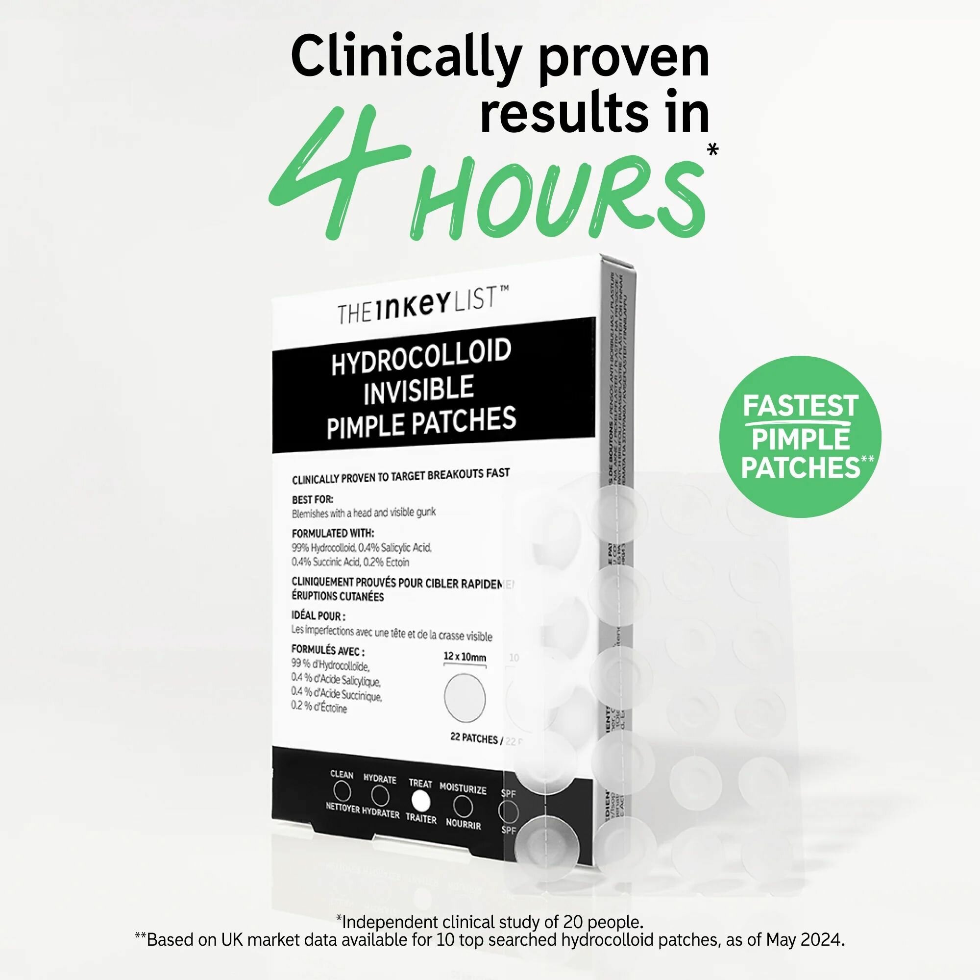 The INKEY List Гидроколлоидные невидимые пластыри от прыщей Hydrocolloid Invisible Pimple Patches 22 шт