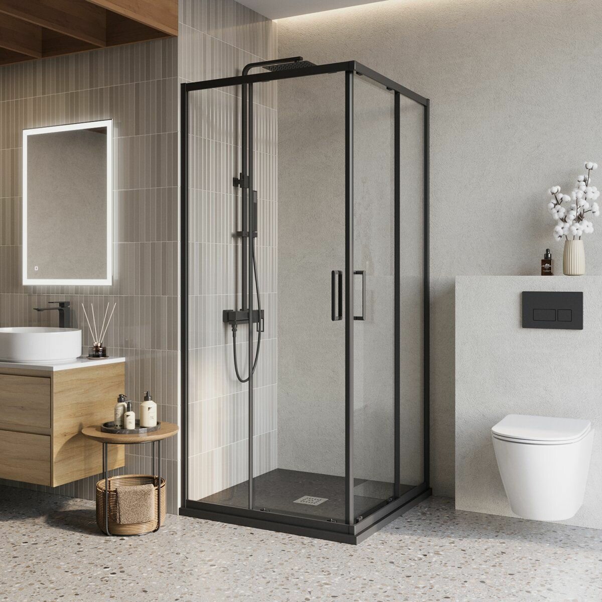 Душевой уголок BelBagno LUCE LUCE-A-2-90-C-NERO черный матовый