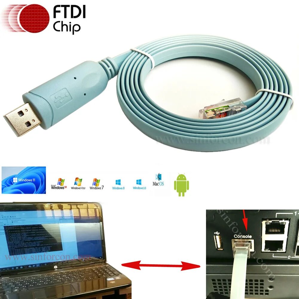 SINFORCON USB-RS232 RJ45 кабель для маршрутизаторов 180cm, FTDI chip