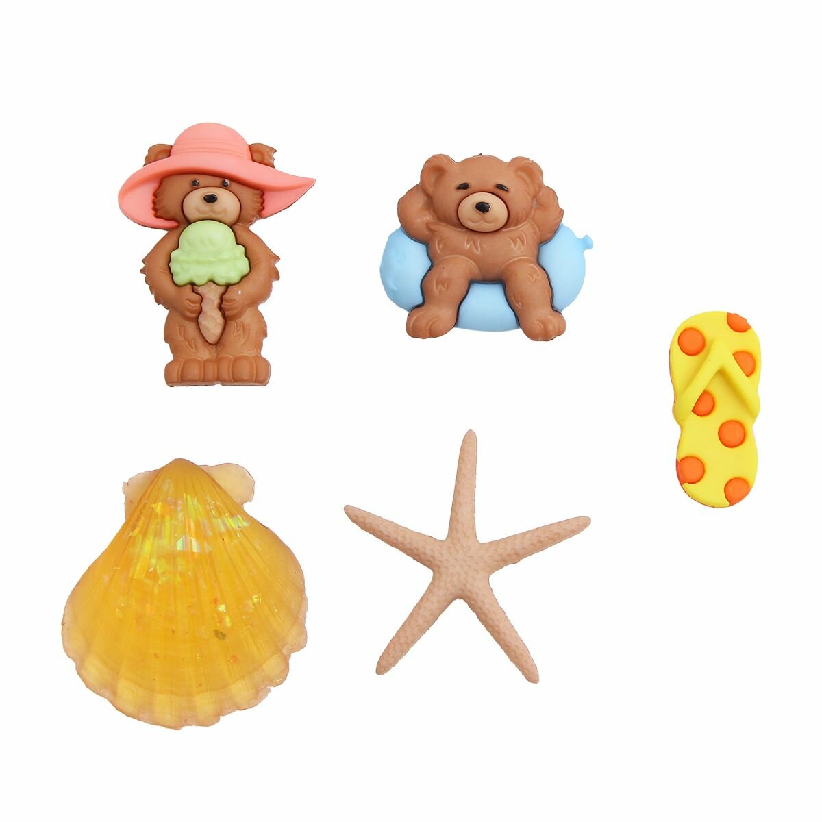 Пуговицы-фигурки 'Пляжные мишки' пластик, 7шт/упак, Dress It Up