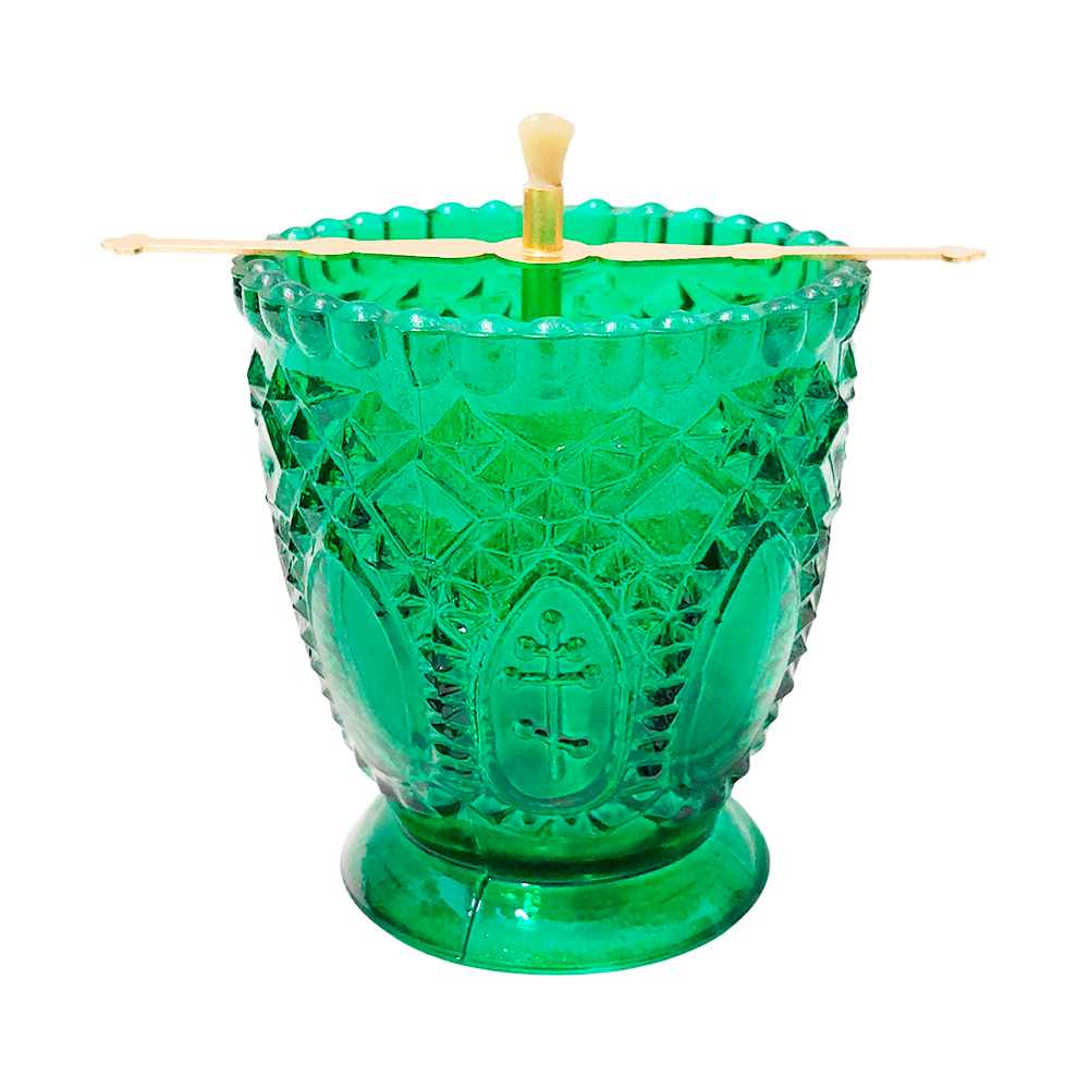 Лампада стеклянная, настольная "Резная", зелёная