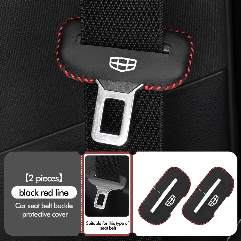 Кожаный автомобильный зажим для ремня безопасности, защитный чехол с пряжкой от царапин для Geely Manjaro Coolray gx3 Geometry C Emgrand Atlas Tugella, black-red-2PCS