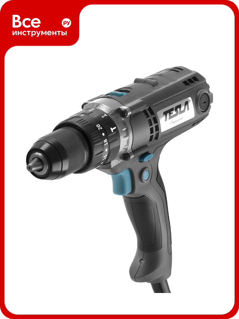 Ударная дрель-шуруповерт Tesla TDS450H, 13мм, БЗП,/0-1800об/мин, 75Нм 450 Вт, для сверления кирпича и легкого бетона