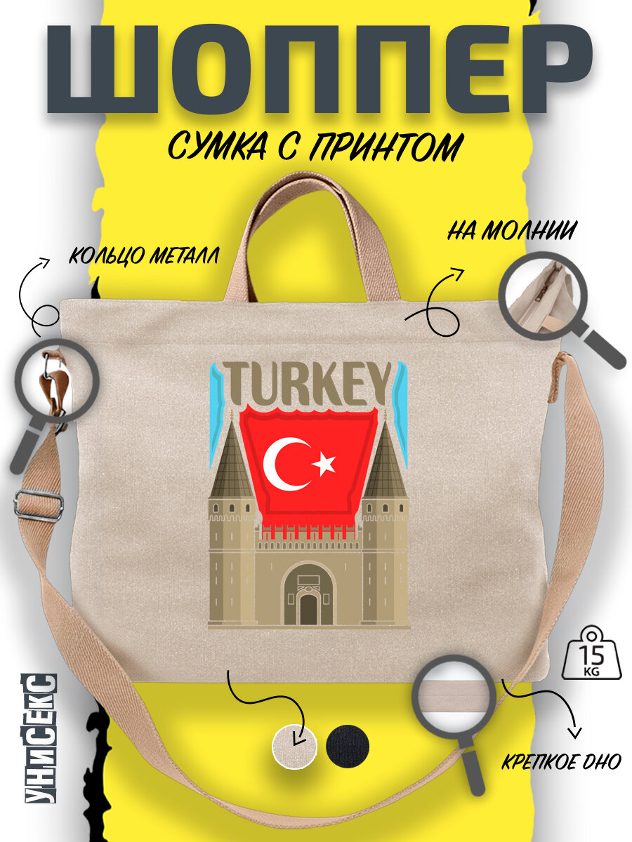 Сумка  шоппер y2k через плечо с флагом Турции Turkey замок