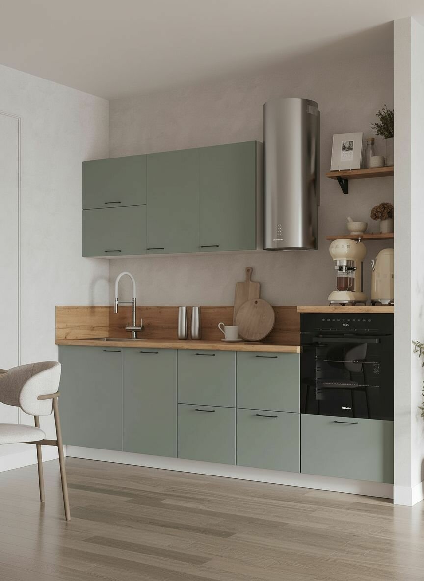 ARNIKA Кухонный гарнитур со столешницей Лизет 2,55м, цвет олива4 зеленый, фасад Эмаль