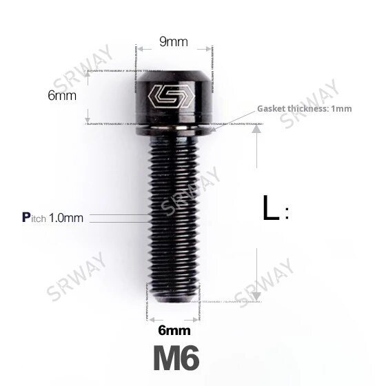 M6x40 Титановый винт Black с прокладкой 1мм