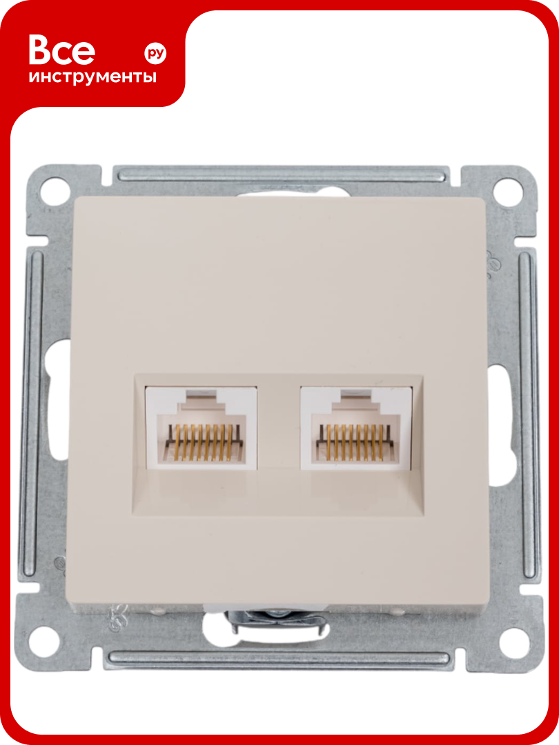 2-местный механизм розетки компьютерной Systeme Electric AtlasDesign RJ45 + RJ45 категории 5e бежевый ATN000285, для
