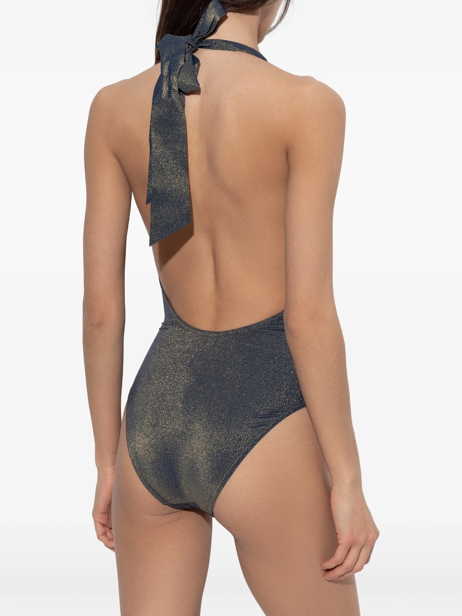 Купальник ZIMMERMANN Metallic-effect halterneck swimsuit, размер 38, синий — фото 1