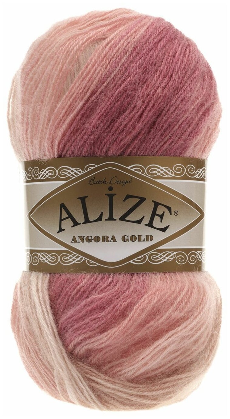 Пряжа ALIZE ANGORA GOLD BATIK, пыл. роза принт - 5652, 20% шерсть, 80% акрил, 5 мотков, 100 г, 550 м.