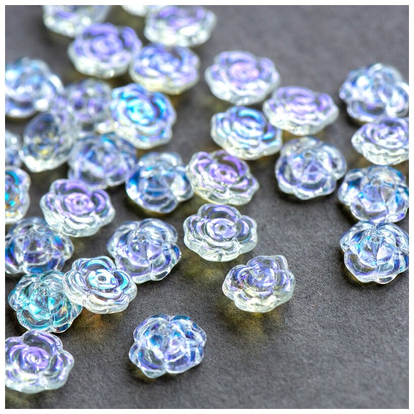 Бусины стеклянные цветочки 20 шт, размер 13.5x12.5x5.5 мм, цвет прозрачный радужный