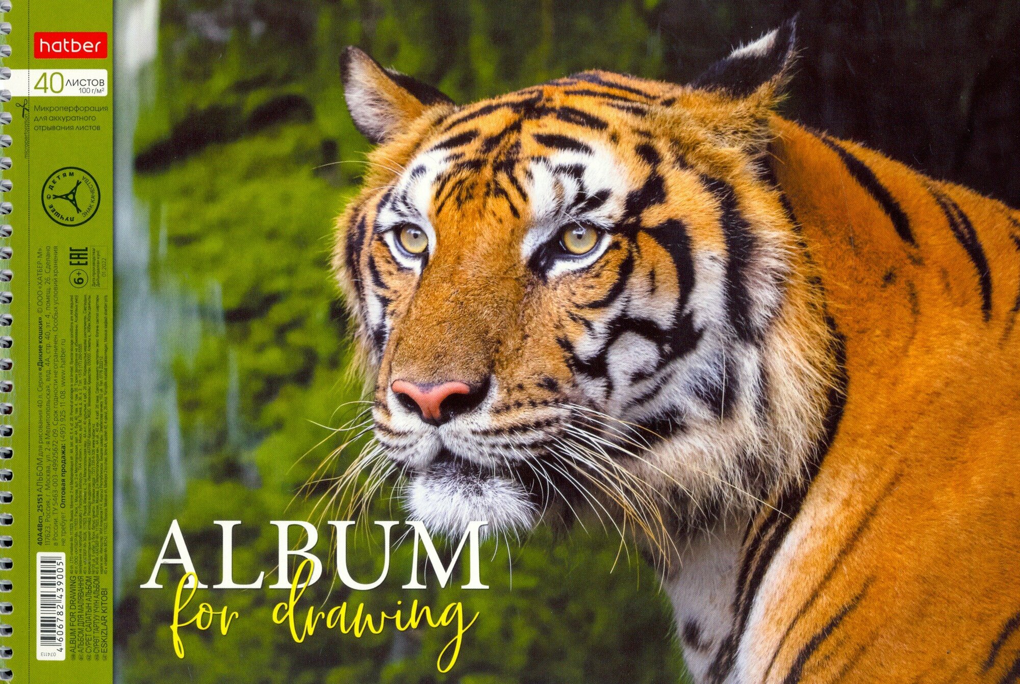 Альбом для рисования Дикие кошки, А4, 40 листов, в ассортименте