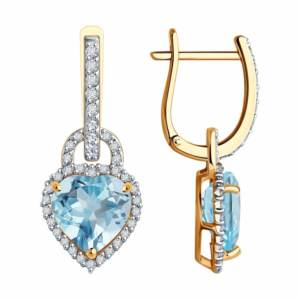 Серьги с подвесками, красное золото, 585 проба, топаз, фианит