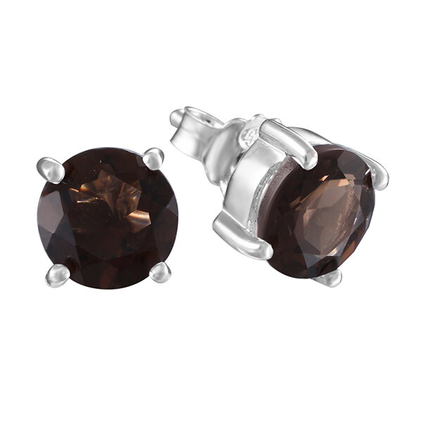 Серьги пусеты, серебро, 925 проба, раухтопаз