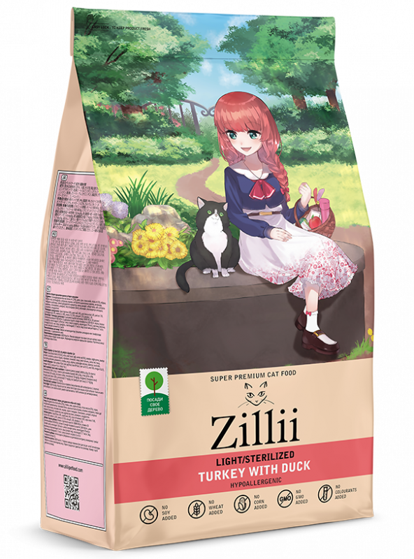 Сухой корм Zillii Light/Sterilized для взрослых стерилизованных кошек с индейкой и уткой, 10 кг