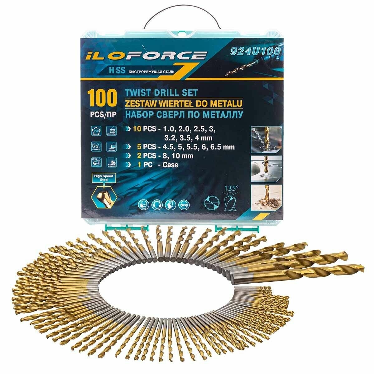 Сверла по металлу, набор 100пр. ILOforce IF-924U100