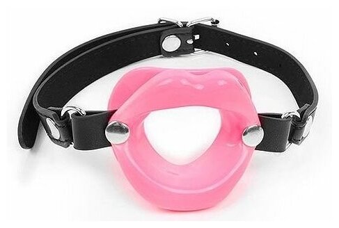 Розовый кляп-губки на черном ремешке