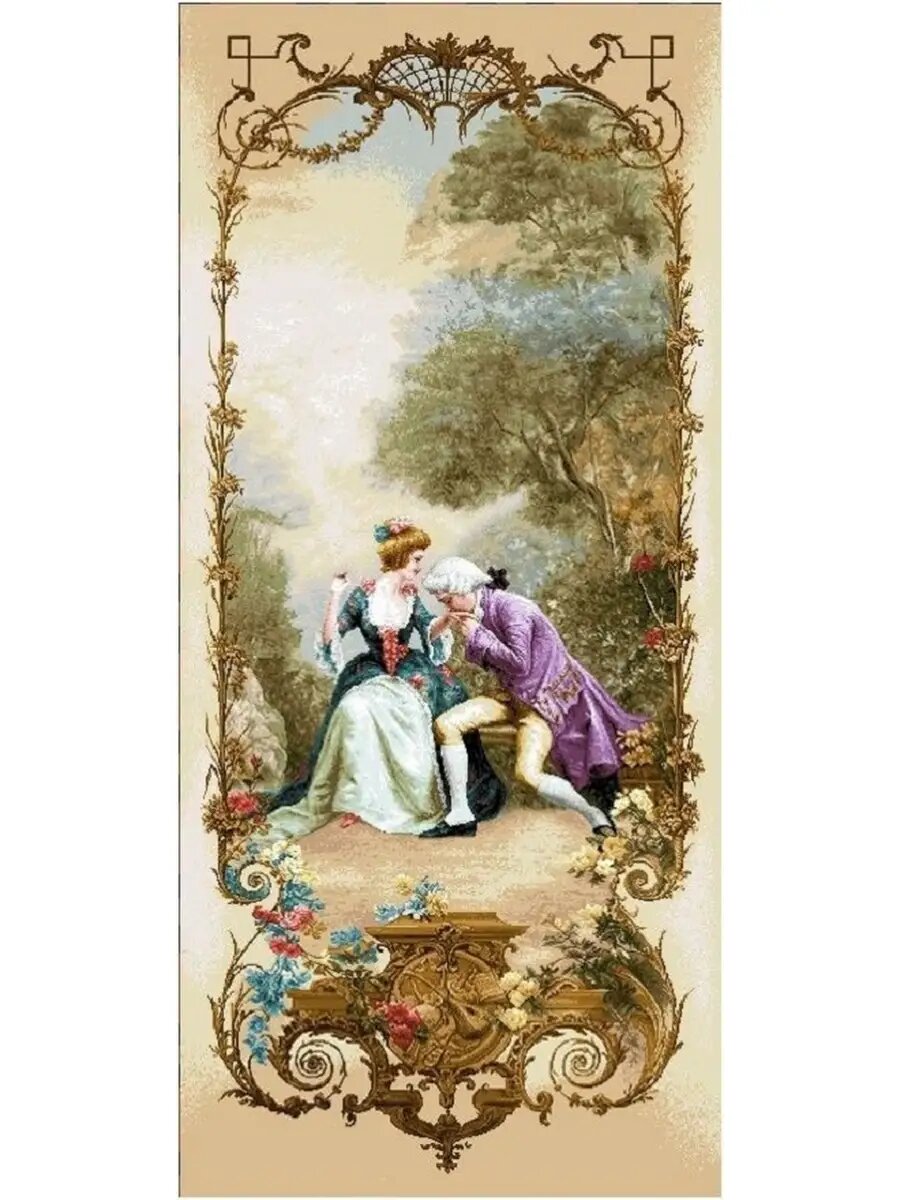 Большой гобелен на стену на подкладке с карманом для карниза Урок этикета в стиле прованс 150х65 см.