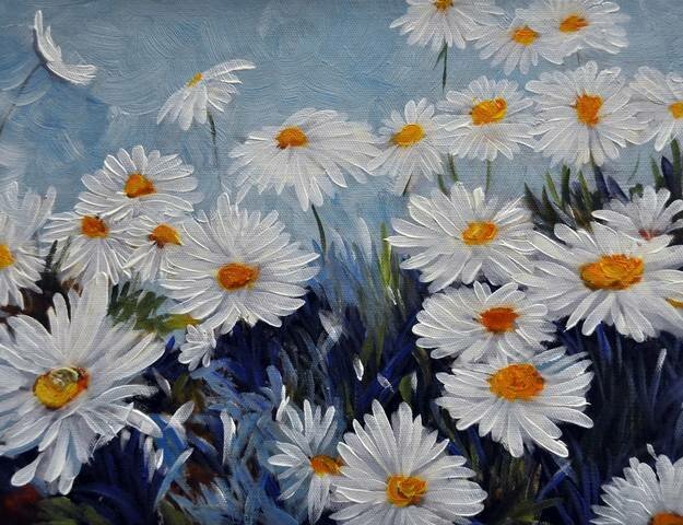Картина маслом ручной работы на подрамнике 29х39 см "Ромашки"