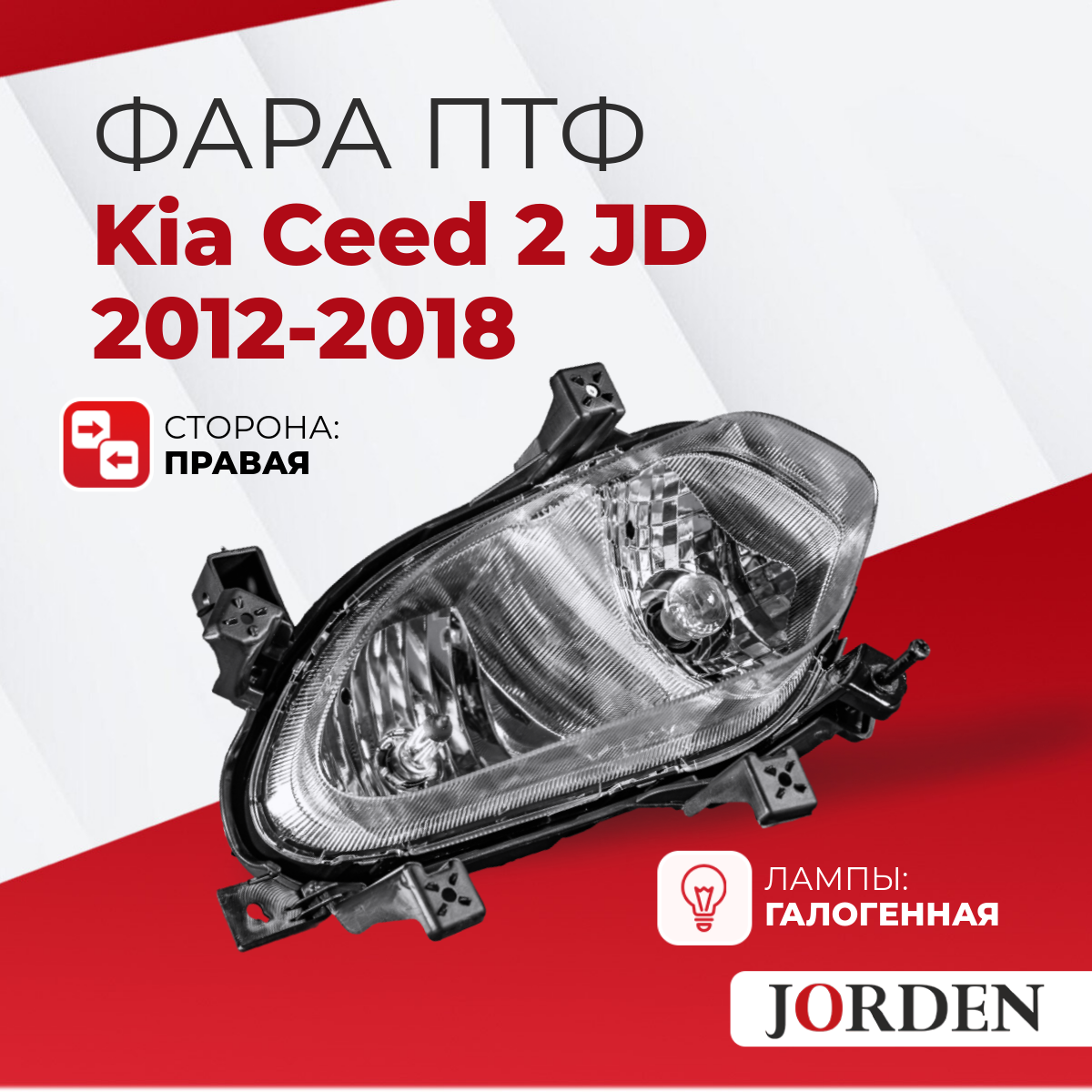 Фара противотуманная Kia Ceed 2 JD 2012-2018 2 лампы ПТФ, туманки авто Киа Сид 2 JD галогенная правая