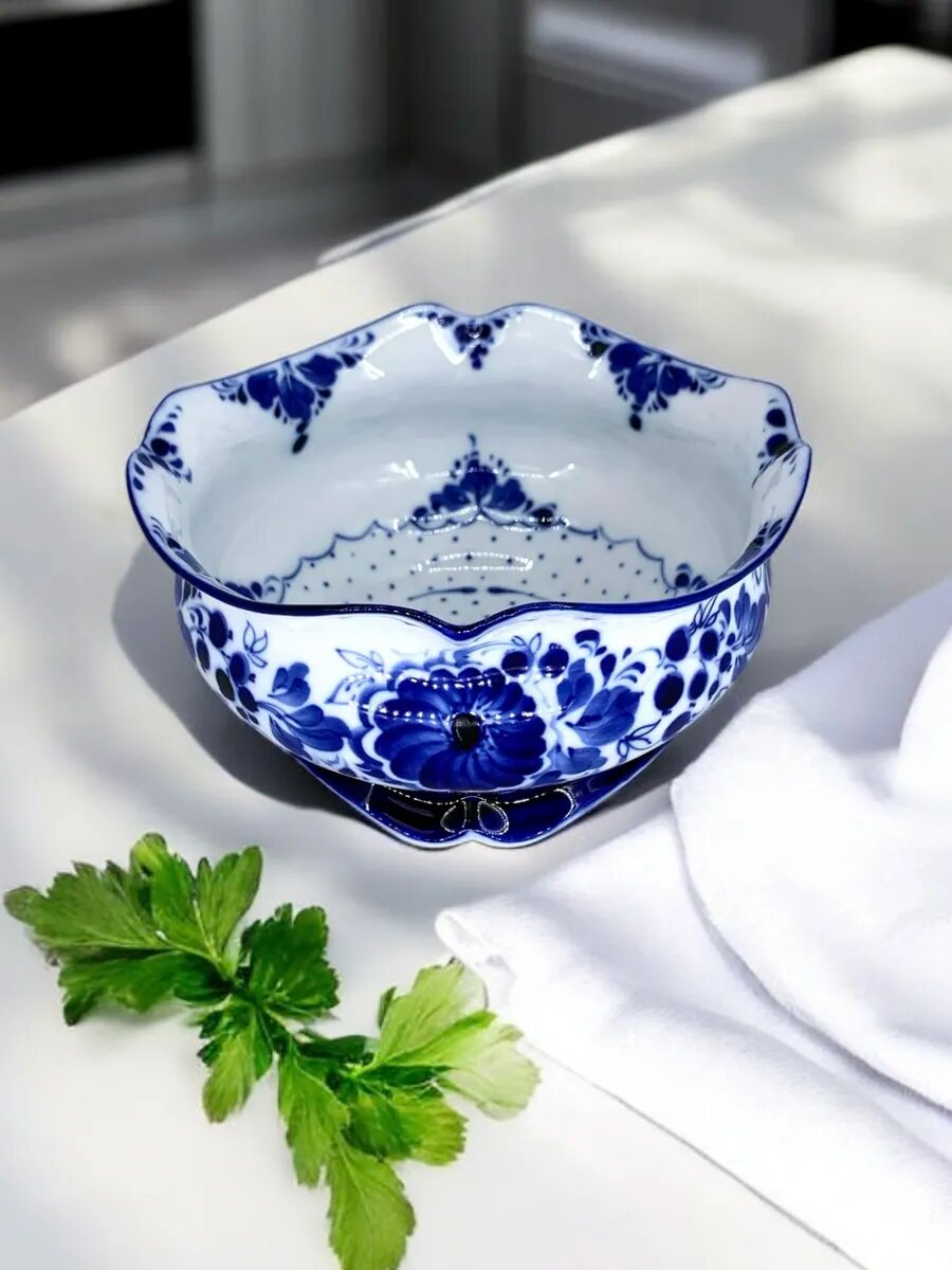 Розетка для варенья соуса "Купец" большая 13 см гжель фарфор ручная работа