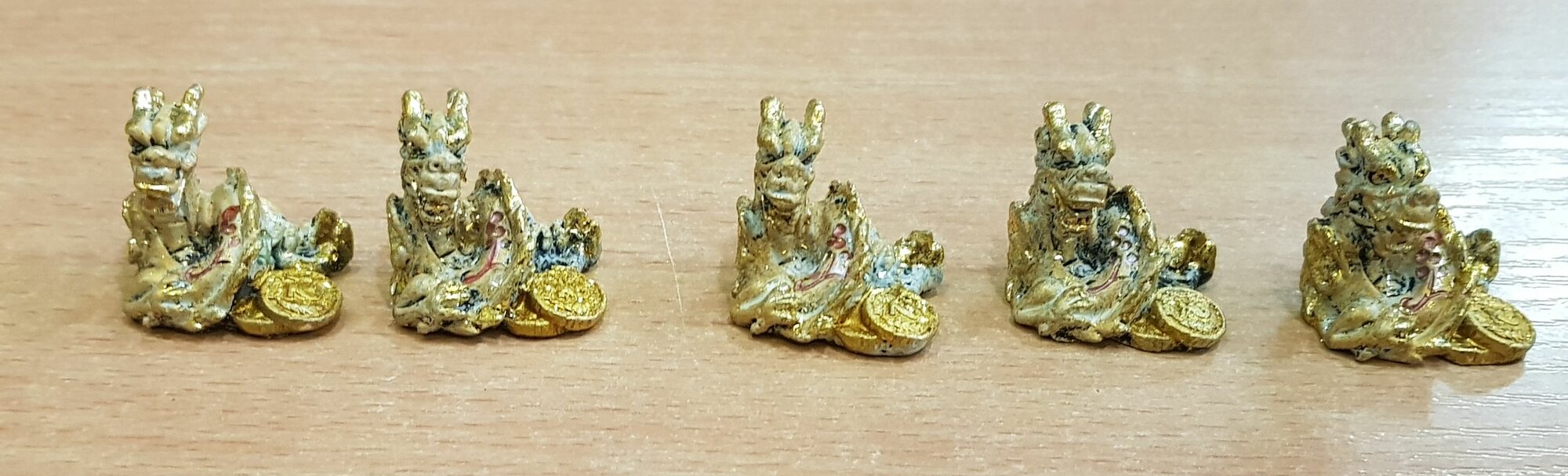 Фигурка декоративная "Золотой Денежный Дракон" набор 5шт, мини 2,5х2,5х2,5см 1250