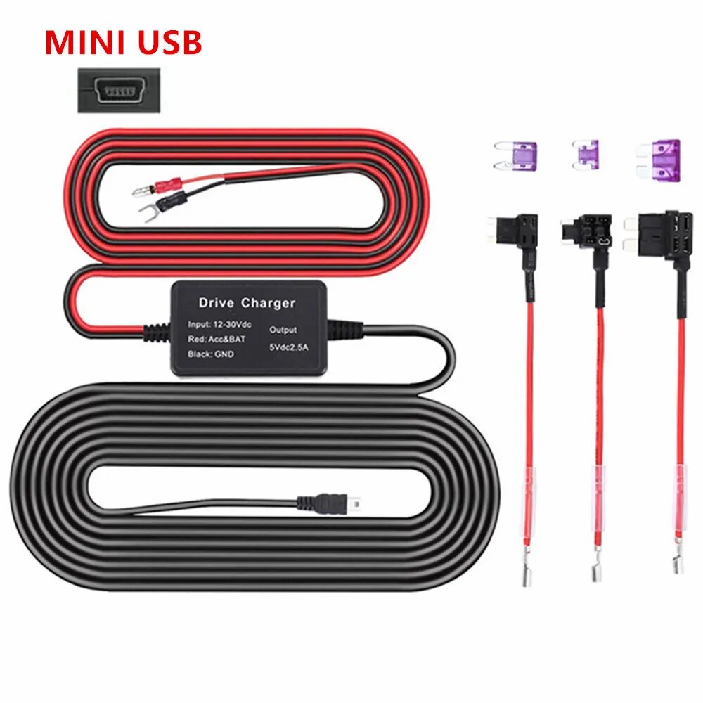 Автомобильный Mini USB кабель для видеорегистратора, 3.2м