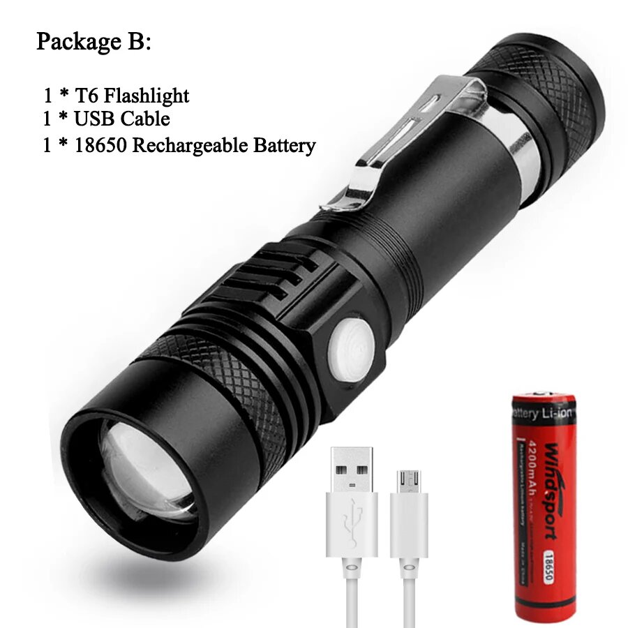 USB фонарик VBS T6 черный With battery
