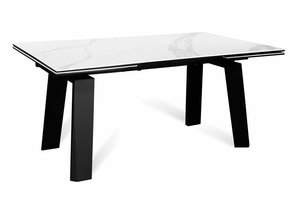 Стол обеденный керамический раздвижной PANAMA 160 ONIX CER на металлокаркасе, столешница керамика, 160(240)х90 см (белый оникс глянец/черные ножки)