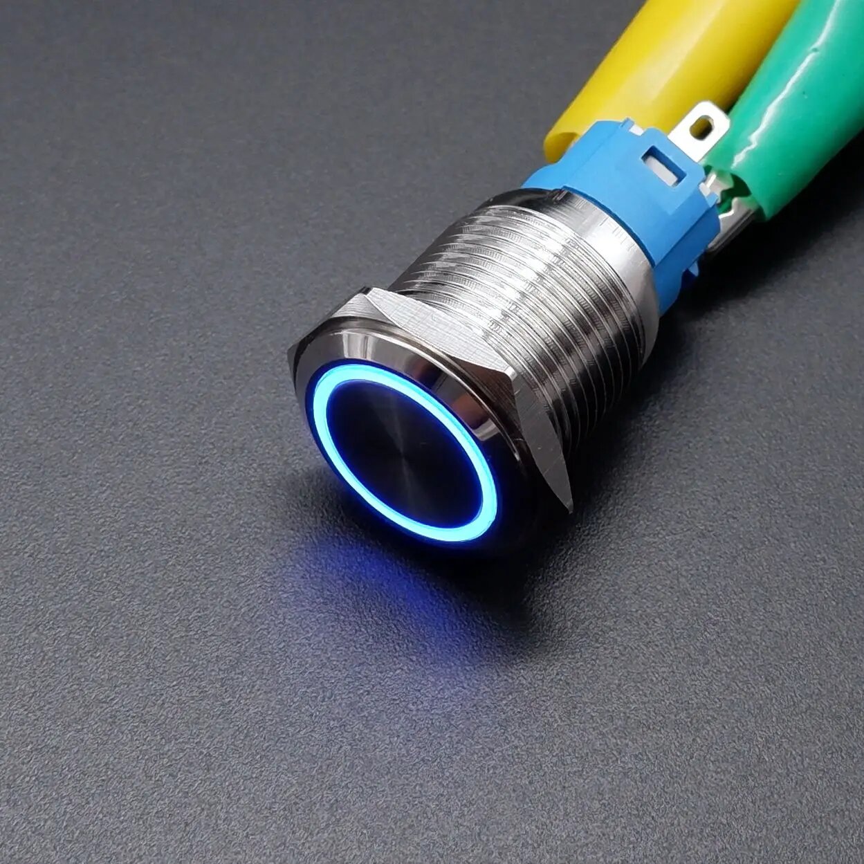 Кнопочный переключатель 16mm, Flat Ring blue, Latching, 3-6V