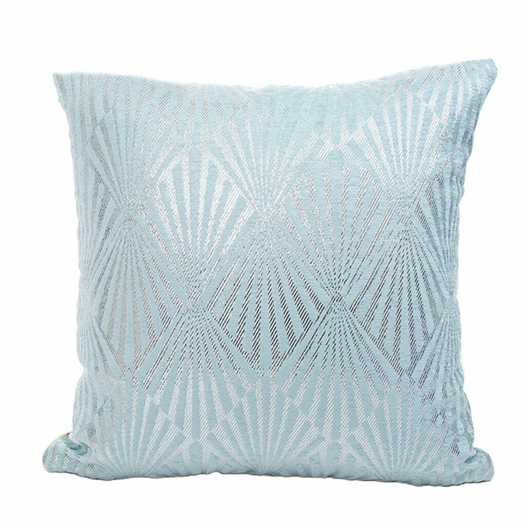 Простая наволочка в виде серебристого веера с цветочным узором из синели с перекрестной каймой (без сердцевины)-синий