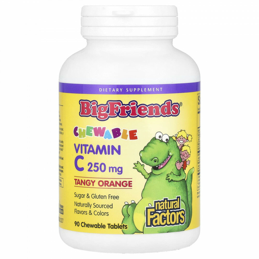 Natural Factors, Big Friends, жевательный витамин C, апельсиновый вкус, 250 мг, 90 жевательных таблеток