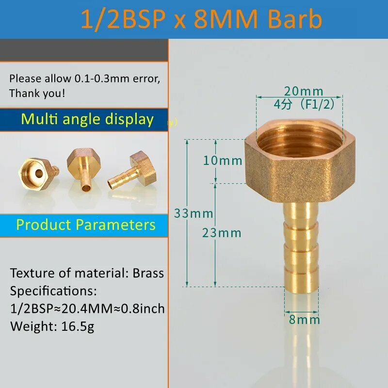 Латунный фитинг 1/2BSP x 8mm Barb