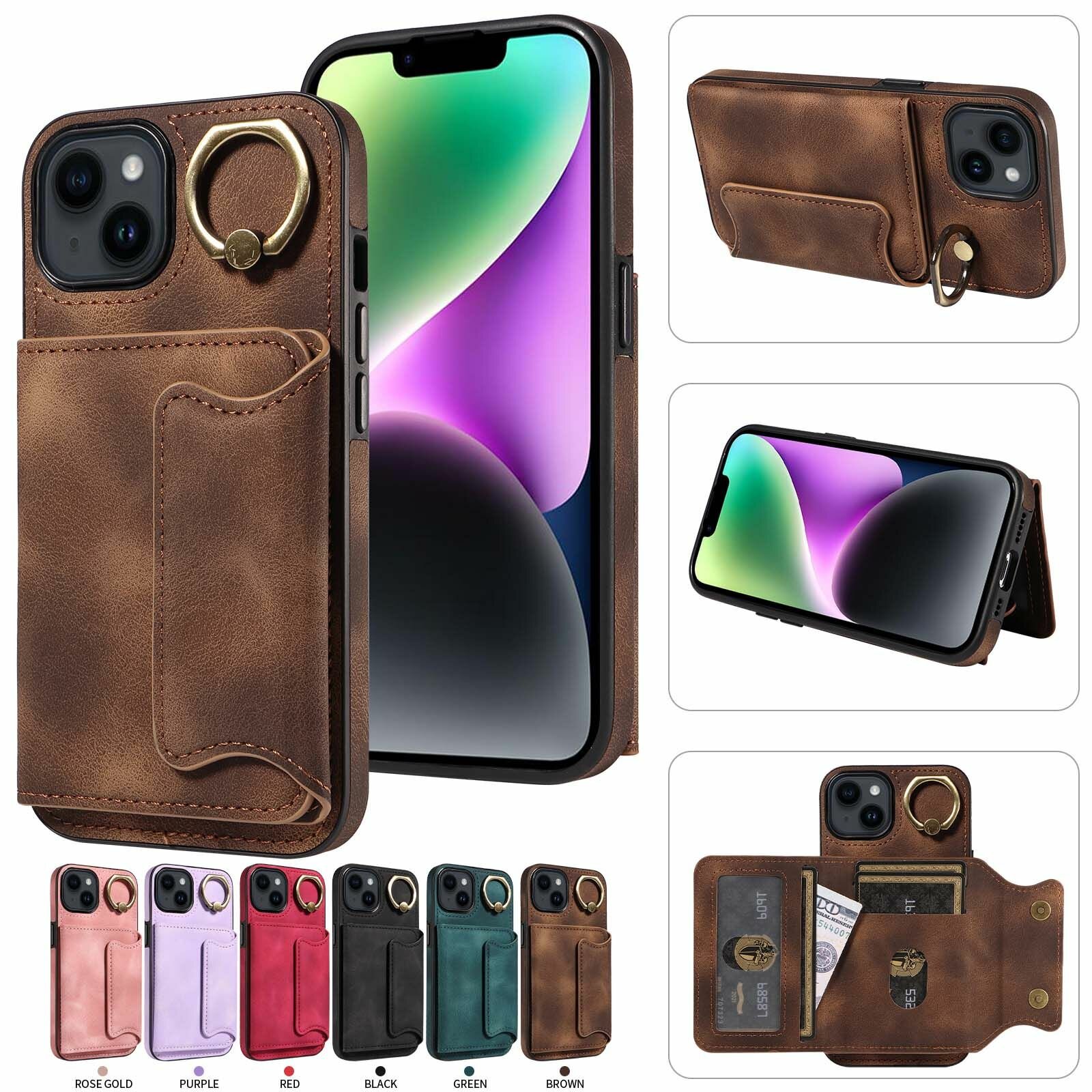 YIKATU Роскошный кожаный магнитный чехол для Apple iPhone 14 (Эпл Айфон 14 ) с карманом/держателем для карт/кольцом-подставкой, Skin Feel