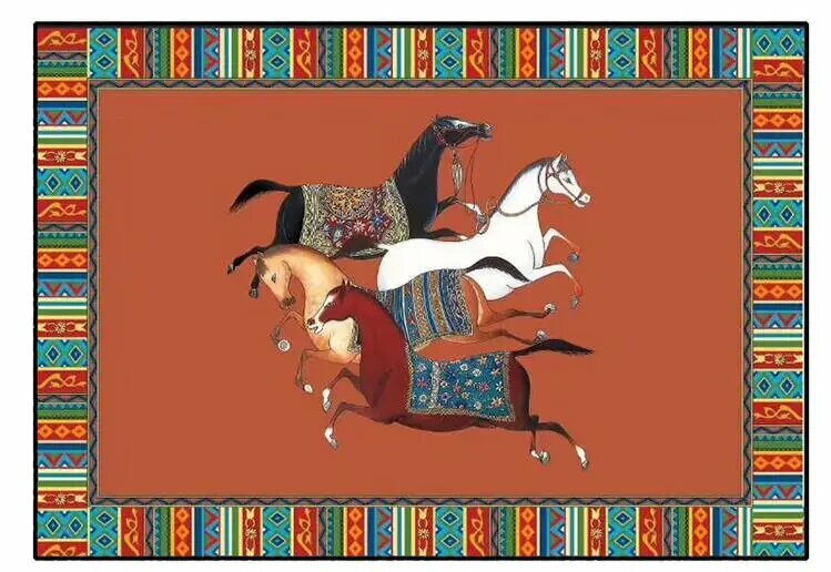 OSSUER Резной бархатный ковёр с принтом лошадей зелёный оранжевый 60x90 см Бирюзовый, 80cmx120cm, B