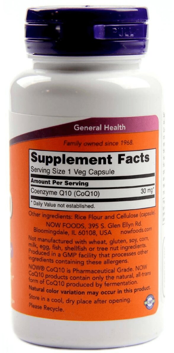 NOW Foods CoQ10 30 mg 60 veg caps, НАУ фудс Коэнзим Q10 30 мг 60 капсул — фото 1