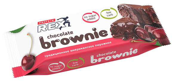 Протеиновые пирожные без сахара ProteinRex Брауни, батончики Brownie с вишней, низкокалорийные печенья 12шт х 50 г, 190 ккал, спортивное питание