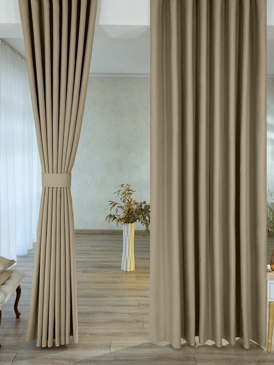 Шторы блэкаут бежевый 500х255 см, 2 полотна, (каждое 250х255 см), шторная лента 6 см Erika Home (Evrika Home)