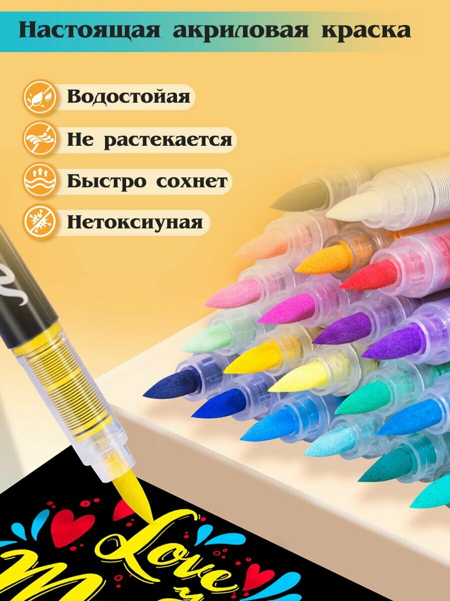 Акриловые маркеры для рисования, скетчинга, черный , 2 шт.