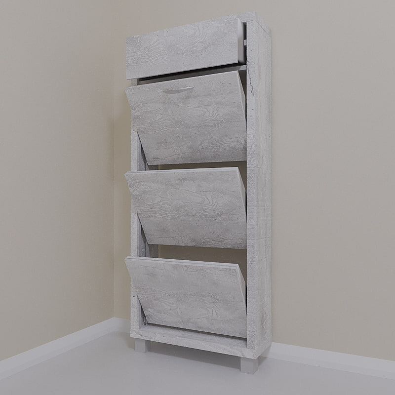 Обувница Ironnori Люкс Плюс, фасад ЛДСП, 3 секции плюс ящик для мелочей, цвет белый Бетон Пайн