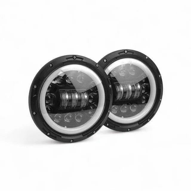 Фары автомобильные светодиодные LED для Лада Нива Уаз Ваз Камаз / G0194, 2 шт в комплекте / 128W, 7 Дюймов, разъем H4, 12-60V / Ближний, Дальний, ДХО, Поворотник / Lada Niva UAZ Kamaz
