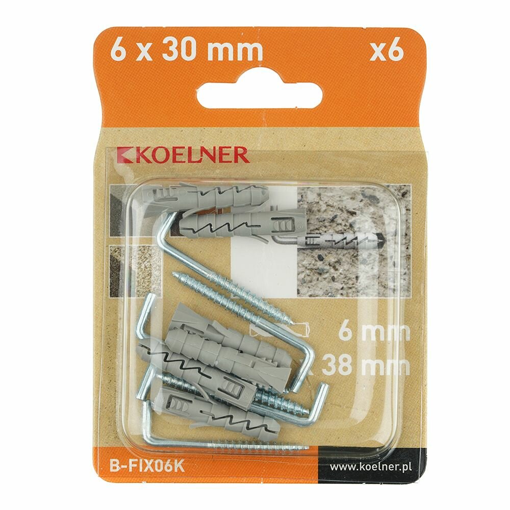 Дюбель распорный 6х30 мм с Г-крюком 3,5x35 мм 6 шт