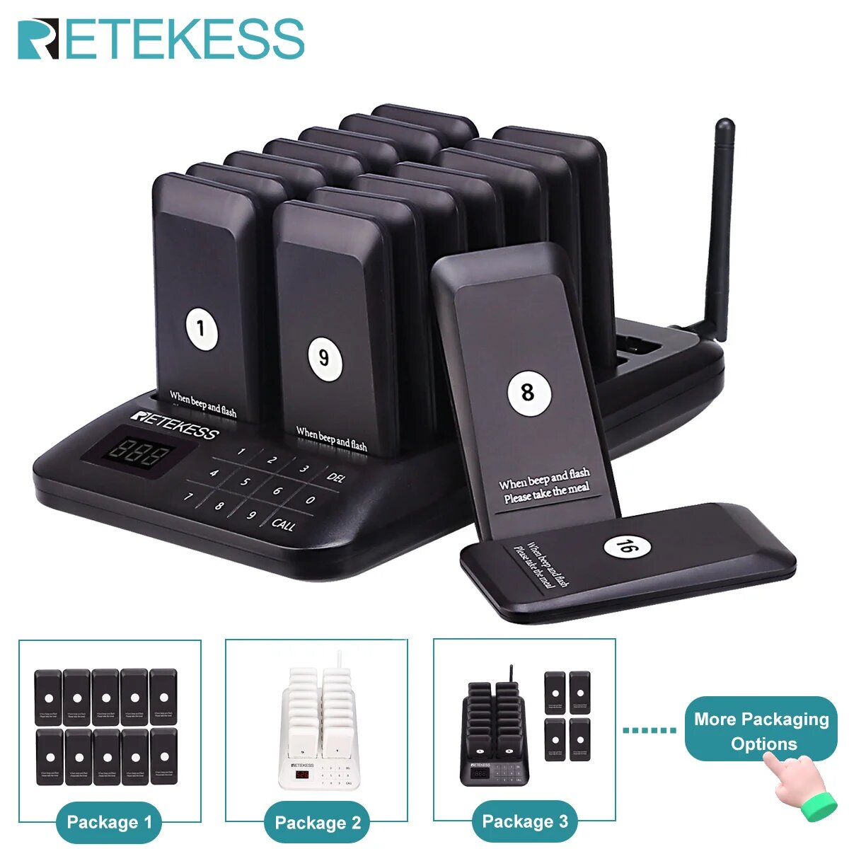 Ресторанный пейджер Retekess TD157, Only Black 1 Pager