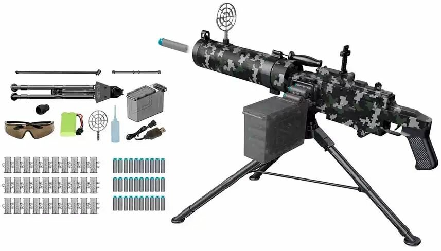 Игрушечное оружие Пулемет Browning 1917 с мягкими пулями, гильзами и патронной лентой с паром 67см 73312 с аккумулятором