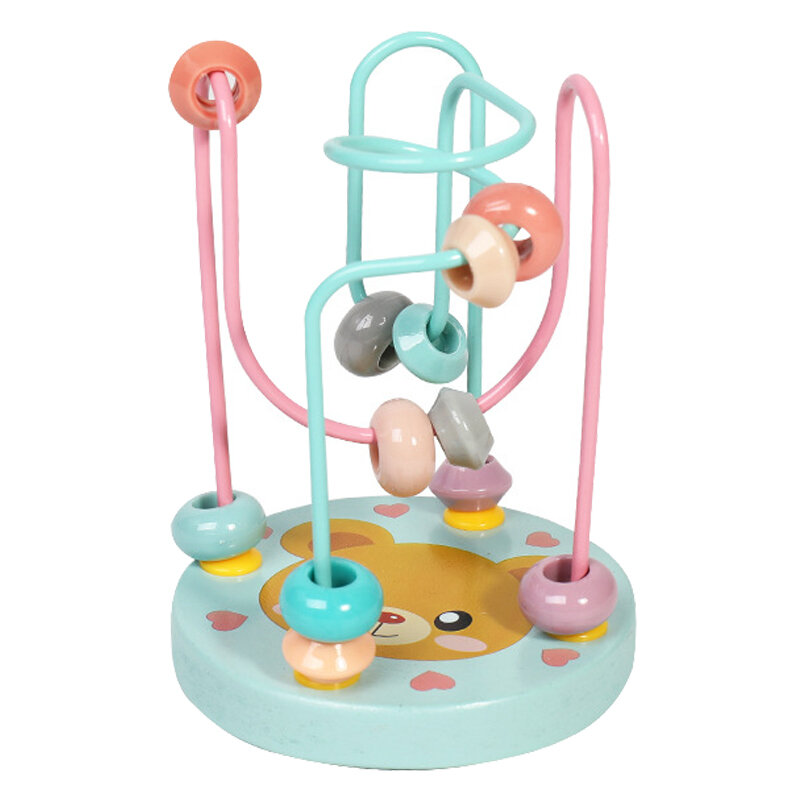 Развивающий деревянный лабиринт из бусин в мультяшном стиле, небольшие компактные детские американские горки для развлечения в виде медвежонка.