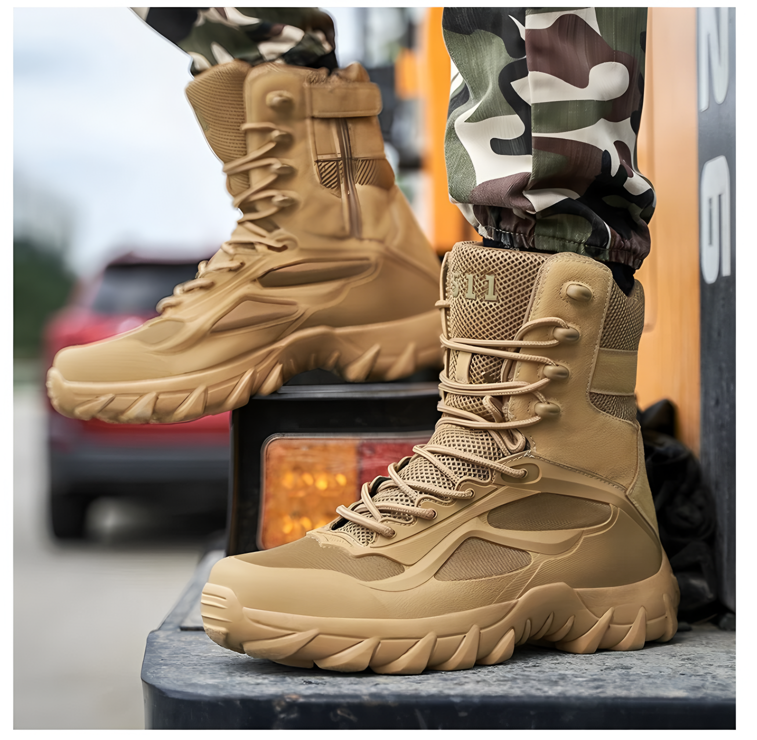 Берцы, мужские, непромокаемые, искусственная кожа, всесезон, бежевые