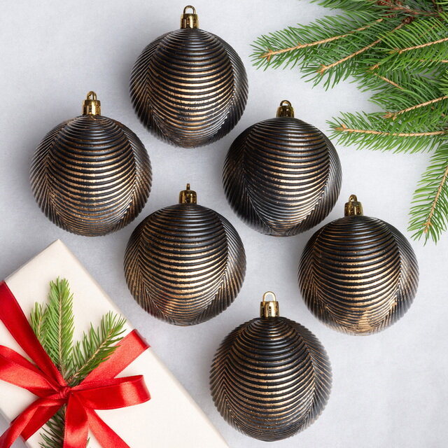 Елочные шары Fattura Coste - Antique Black 7 см, 6 шт, пластик, Winter Deco, 1000525