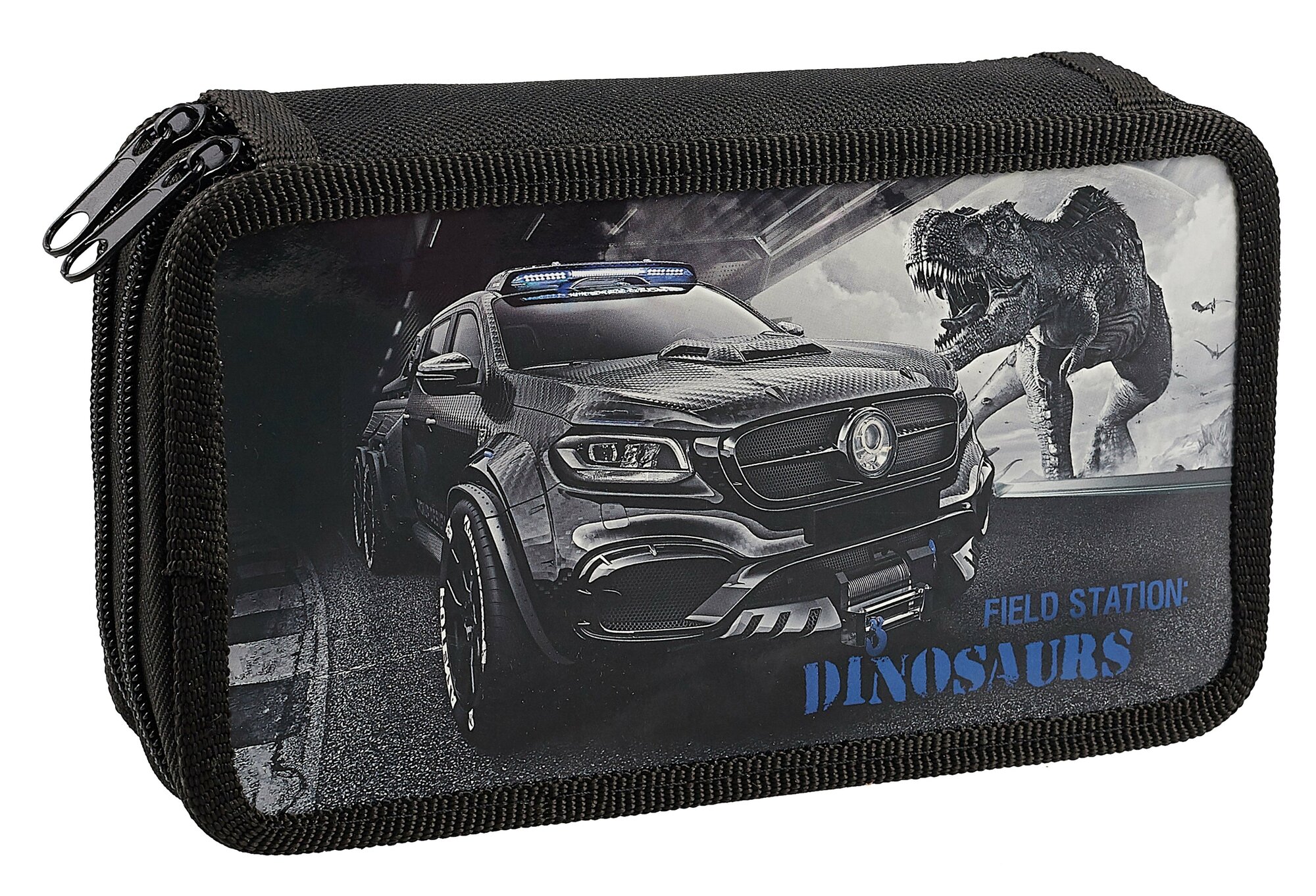 Пенал 2 отделения "Джип с динозавром" 19*11, молния