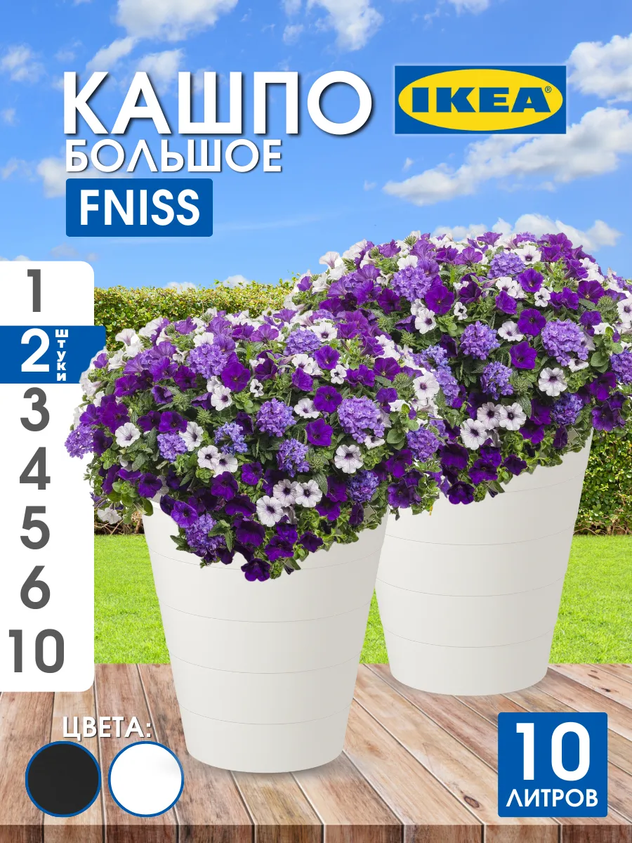 Кашпо IKEA "фнисс", белый, пластик, набор 2 шт, для балкона/дома/улицы, 28x28х28 см